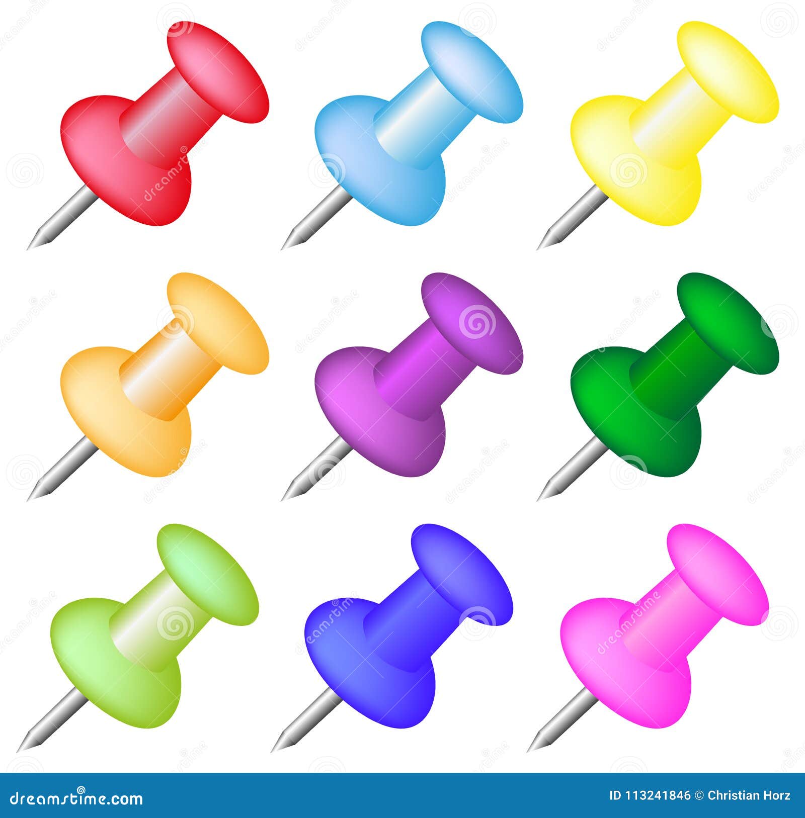 Set Of Pushpins In Different Colors Stock Vector - Illustration of ...