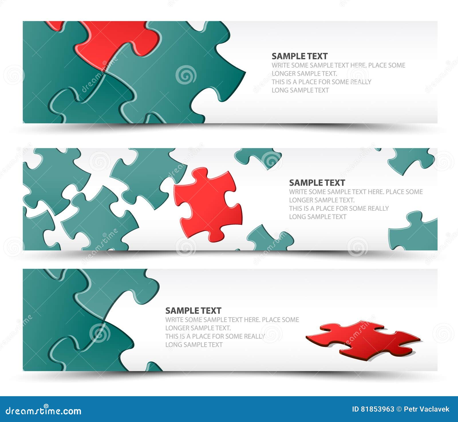 Set of Puzzle Horizontal Banners Stock Vector - Illustration of shape ...