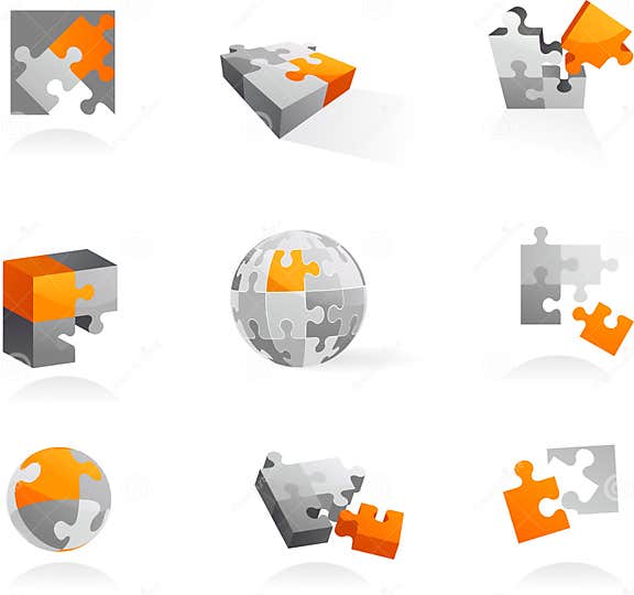 Set of Puzzle Icons and Logos Stock Vector - Illustration of form ...