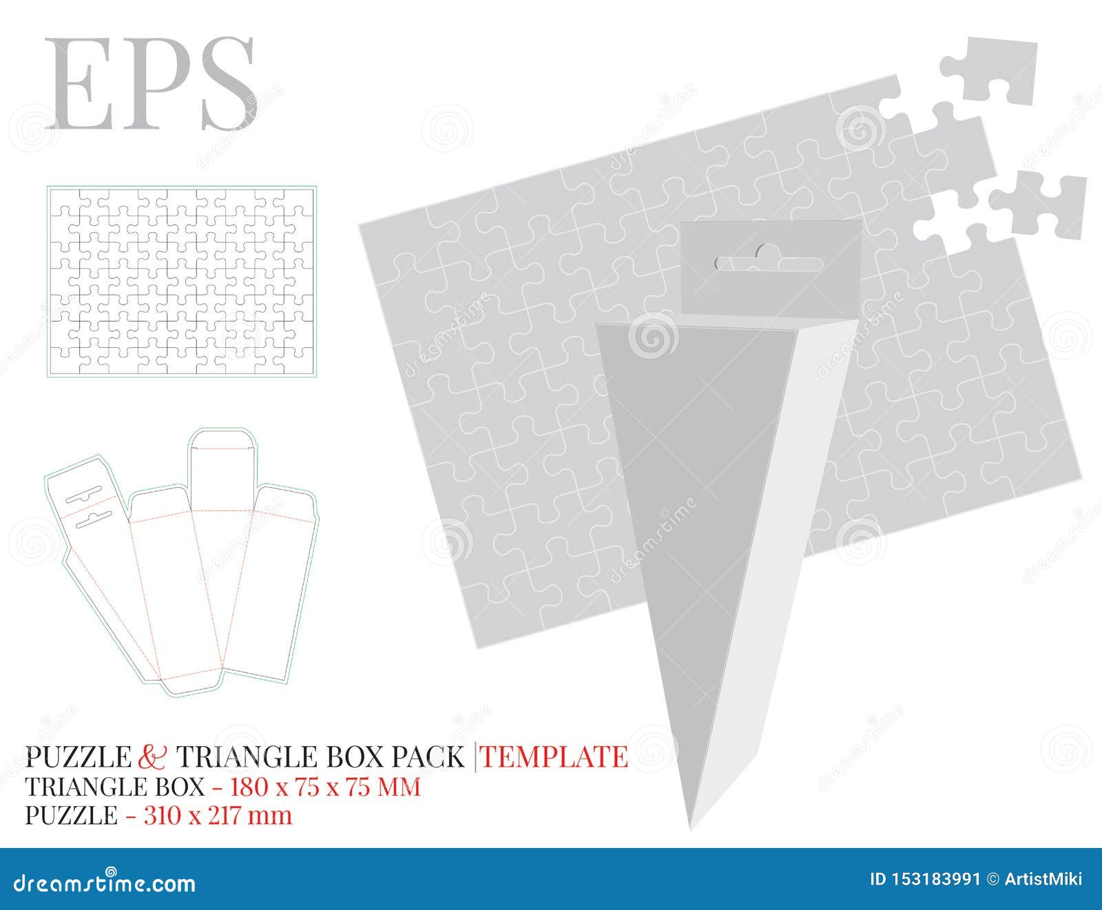Puzzles and Triangle Box Template, Vector with Die Cut / Laser Cut ...