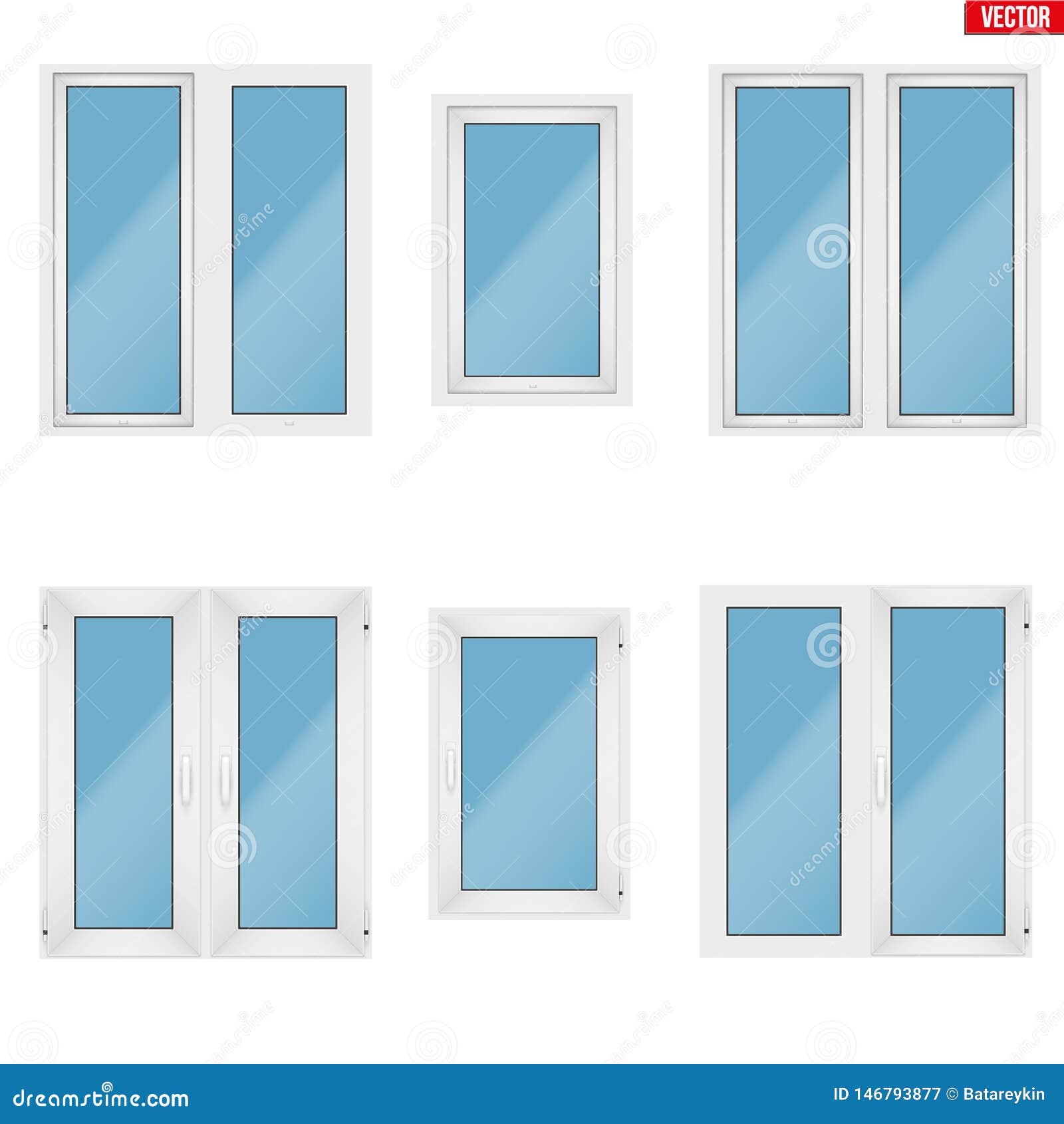 Set of PVC windows stock vector. Illustration of closed - 146793877