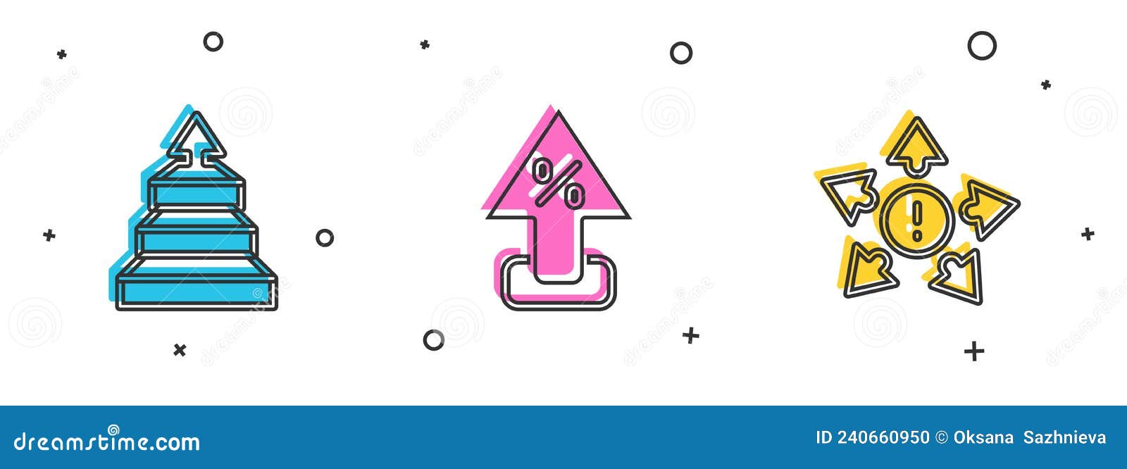 Set Pyramid Chart Infographics, Percent Up Arrow and Many Ways Directional Icon. Vector Stock ...