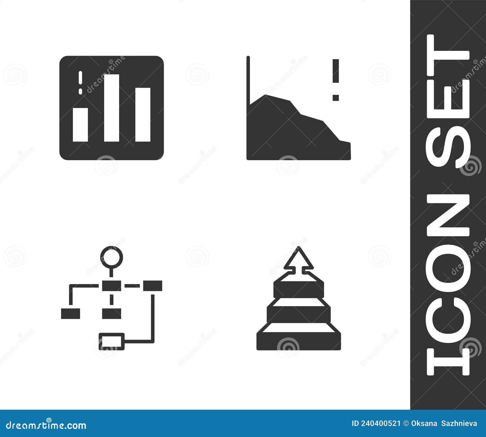 Set Pyramid Chart Infographics, Pie, Hierarchy Organogram and Financial Growth Decrease Icon ...