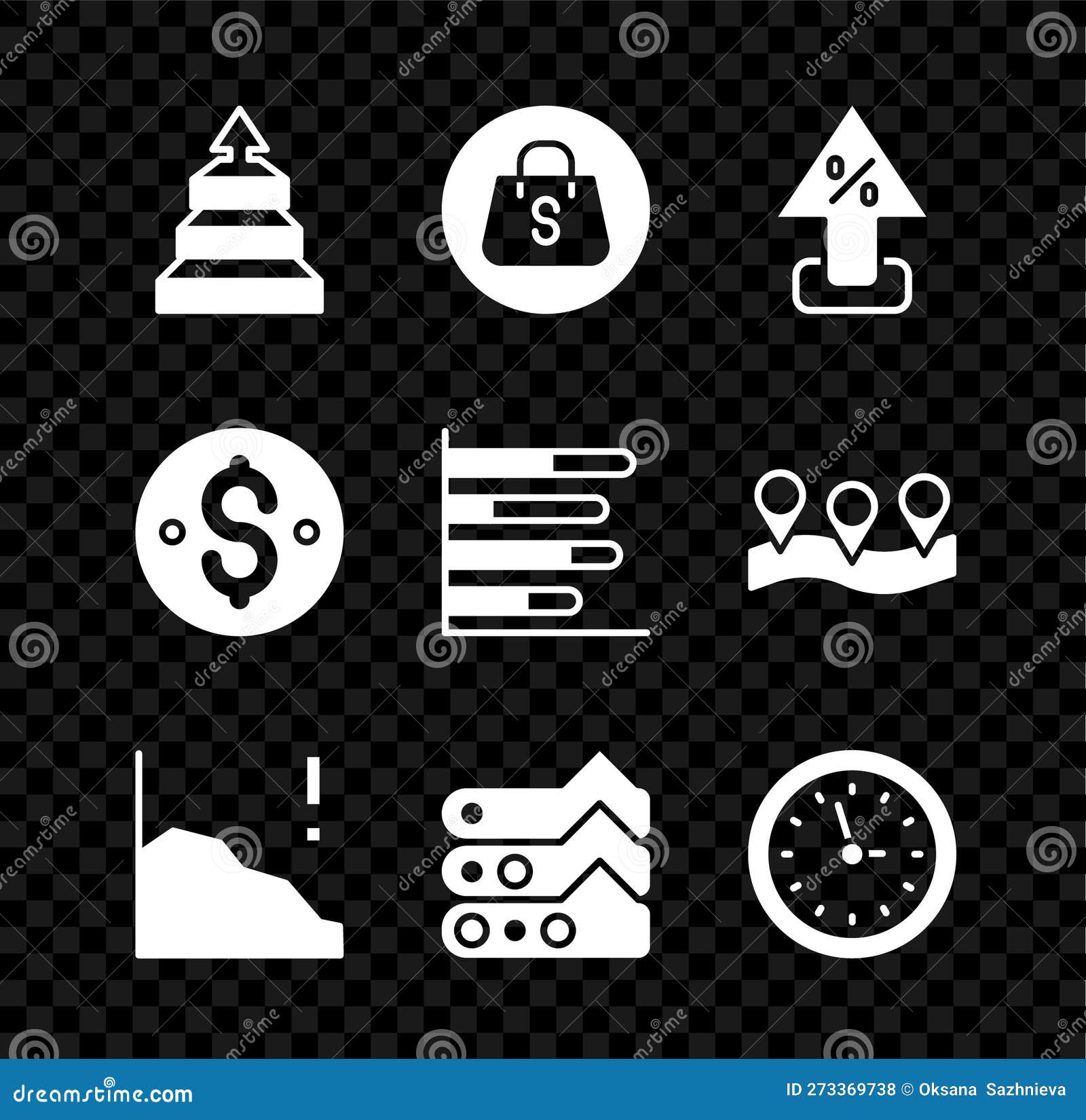 Set Pyramid Chart Infographics, Shopping Bag with Sale, Percent Up Arrow, Financial Growth ...