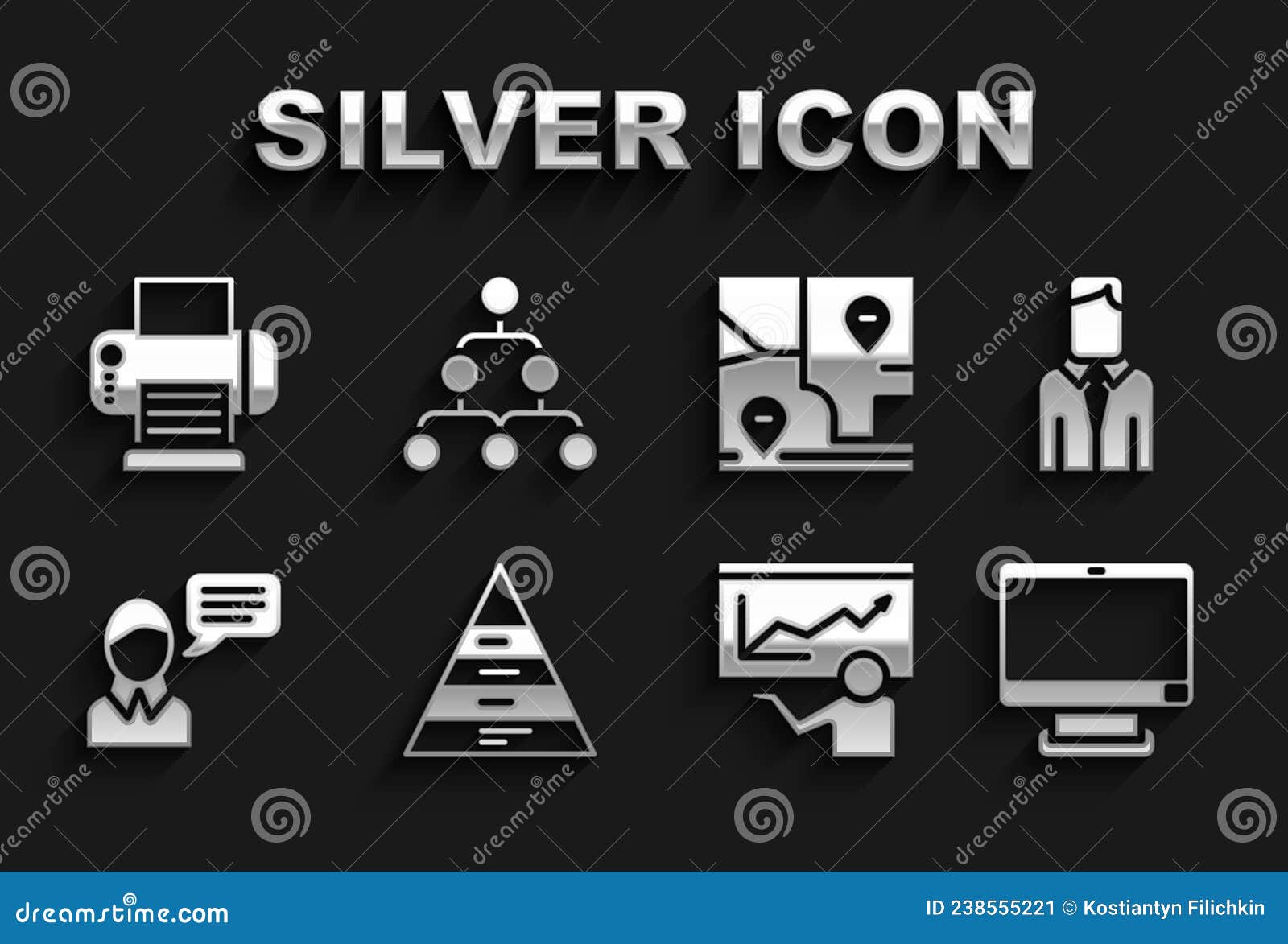 Set Pyramid Chart Infographics, Worker, Computer Monitor, Training ...