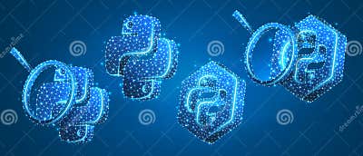 Set of Python Coding Language Signs, with Magnifying Glass. Programming ...