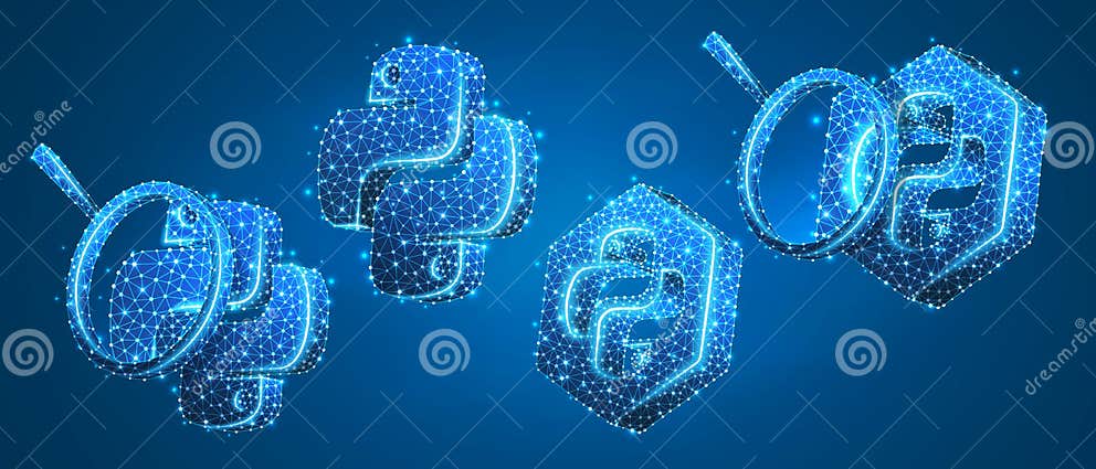 Set of Python Coding Language Signs, with Magnifying Glass. Programming ...