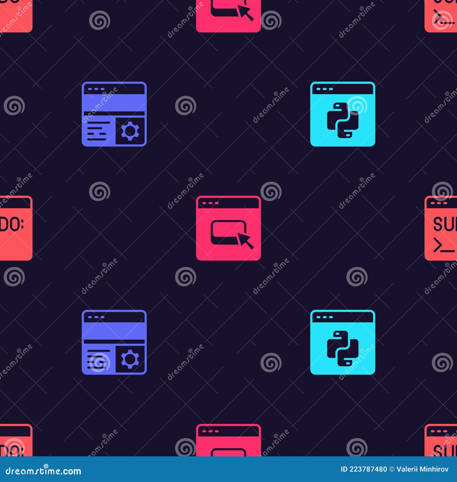 Set Python Programming Language Debugging Browser Files And Code Terminal On Seamless Pattern