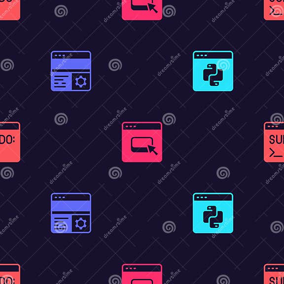 Set Python Programming Language, Debugging, Browser Files and Code Terminal on Seamless Pattern ...
