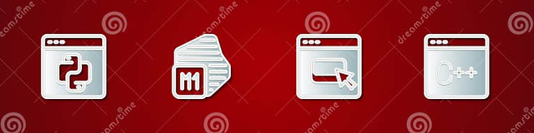 Set Python Programming Language Processor Browser Files And Software Icon Vector Stock Vector