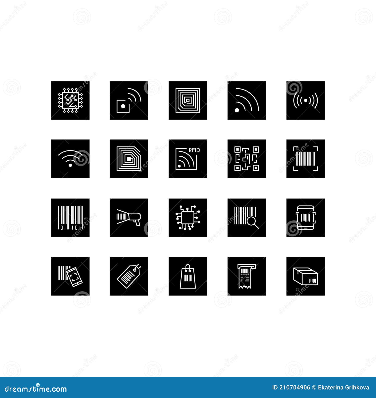 RFID, Qr Code, Barcode Flat Icon Set. Price Tag Scanner, Label Reader ...