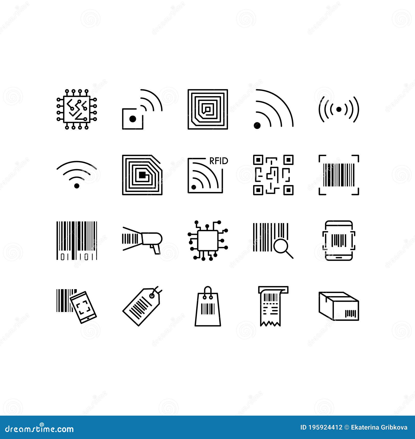 RFID, Qr Code, Barcode Flat Icon Set. Price Tag Scanner, Label Reader ...