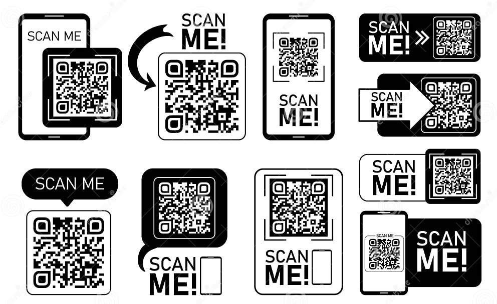 Set of QR Codes with Scan Me Text. Qr Code for Payment, E-wallet, Web ...