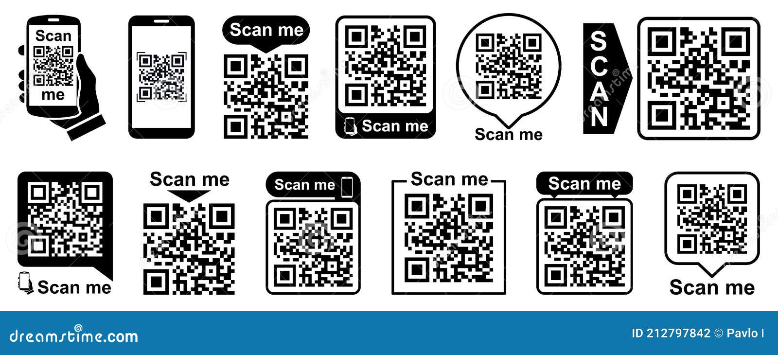 Set Qr Quick Response Code Inscription Scan Me Qr Code For Smartphone Payment Mobile App Scan Qr