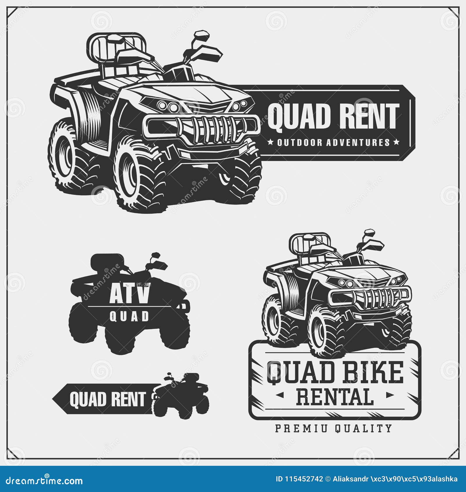 Set of Quad Bike Competition Emblems, Labels and Design Elements. Stock ...
