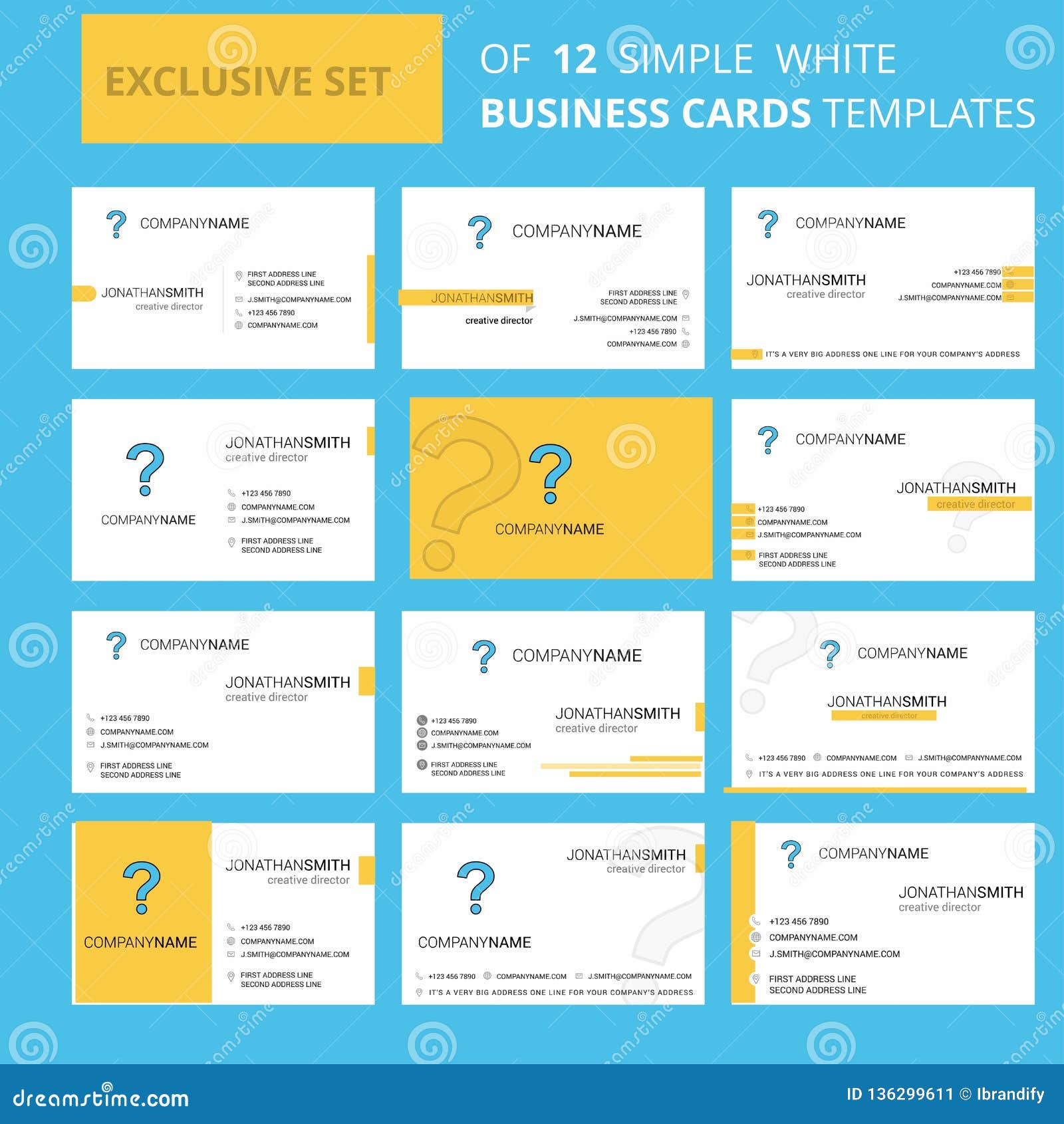 Set of 12 Question Mark Creative Busienss Card Template. Editable ...
