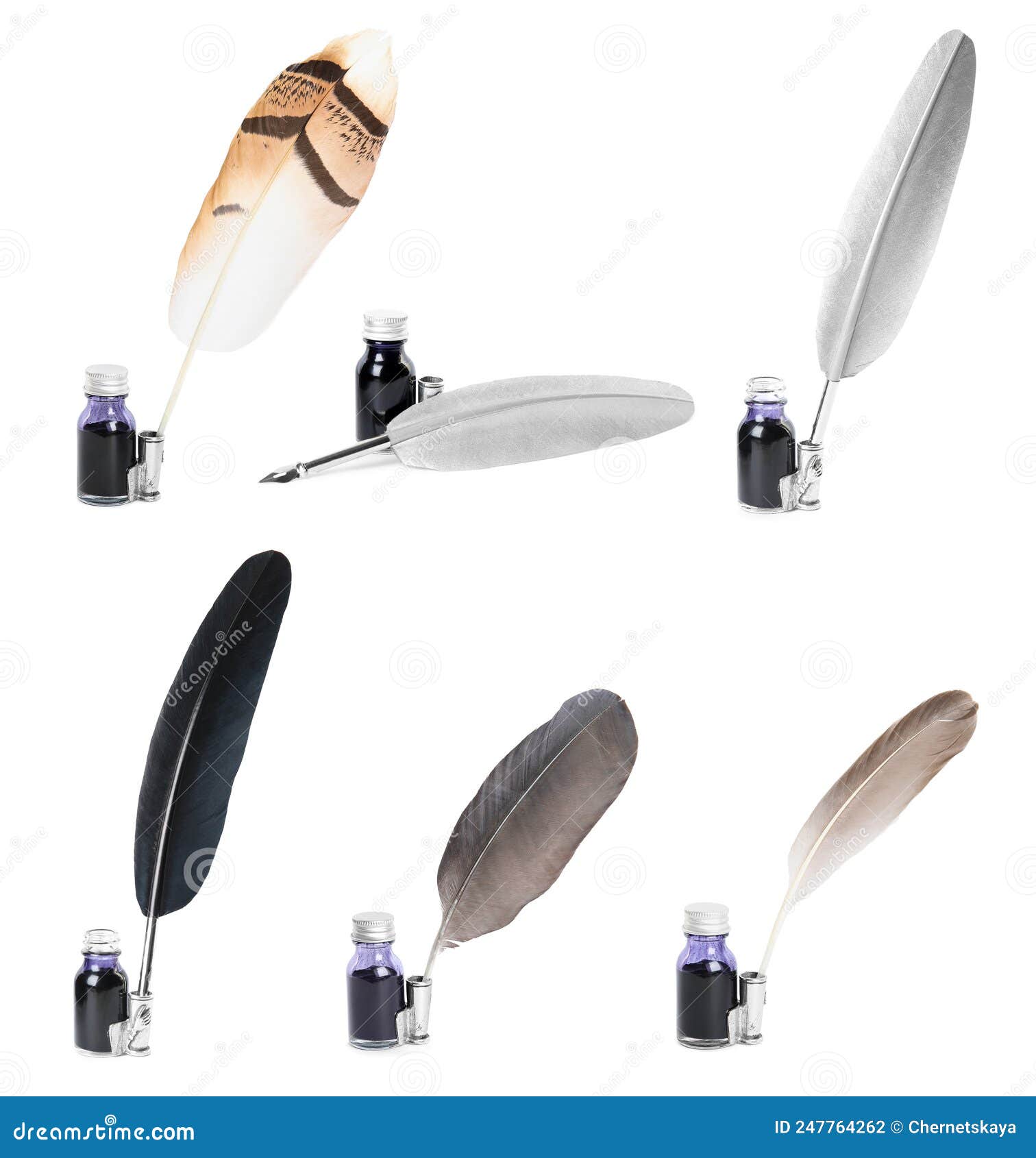 Set with Quills and Inks on White Background Stock Photo - Image of ...