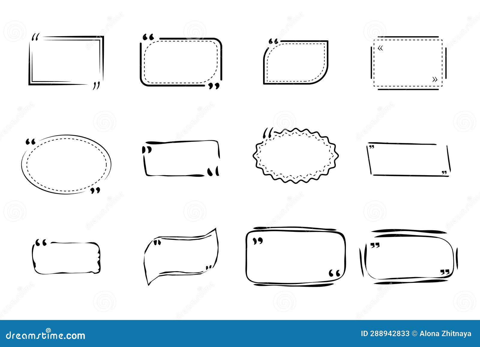 Set Quote Text Box, Frames Border in Hand Drawn Doodle Style Isolated ...