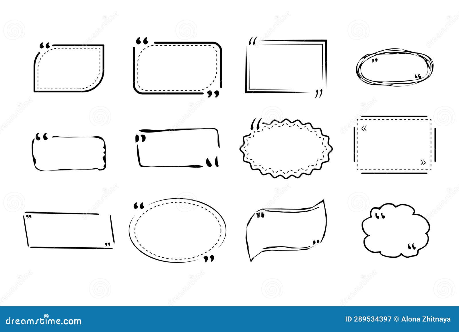 Set Quote Text Box, Frames Border in Hand Drawn Doodle Style Isolated ...