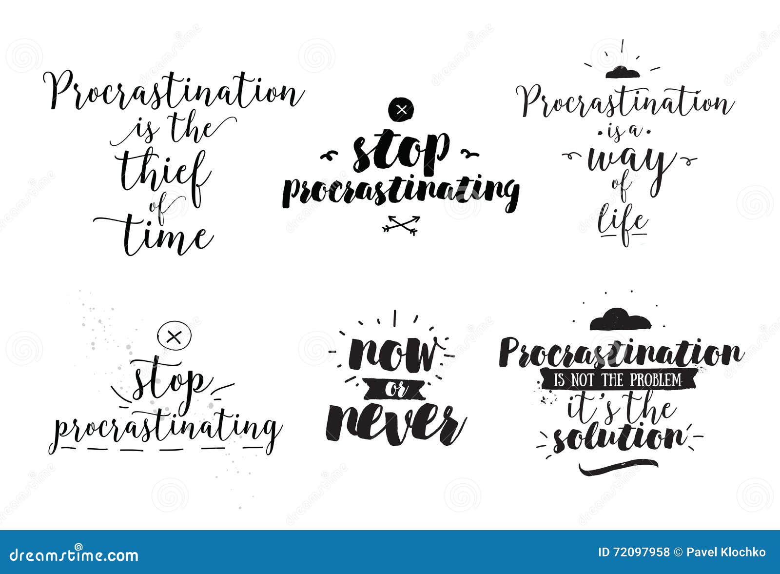 Set of Quotes about Procrastination. Hand Drawn Design Stock Vector ...
