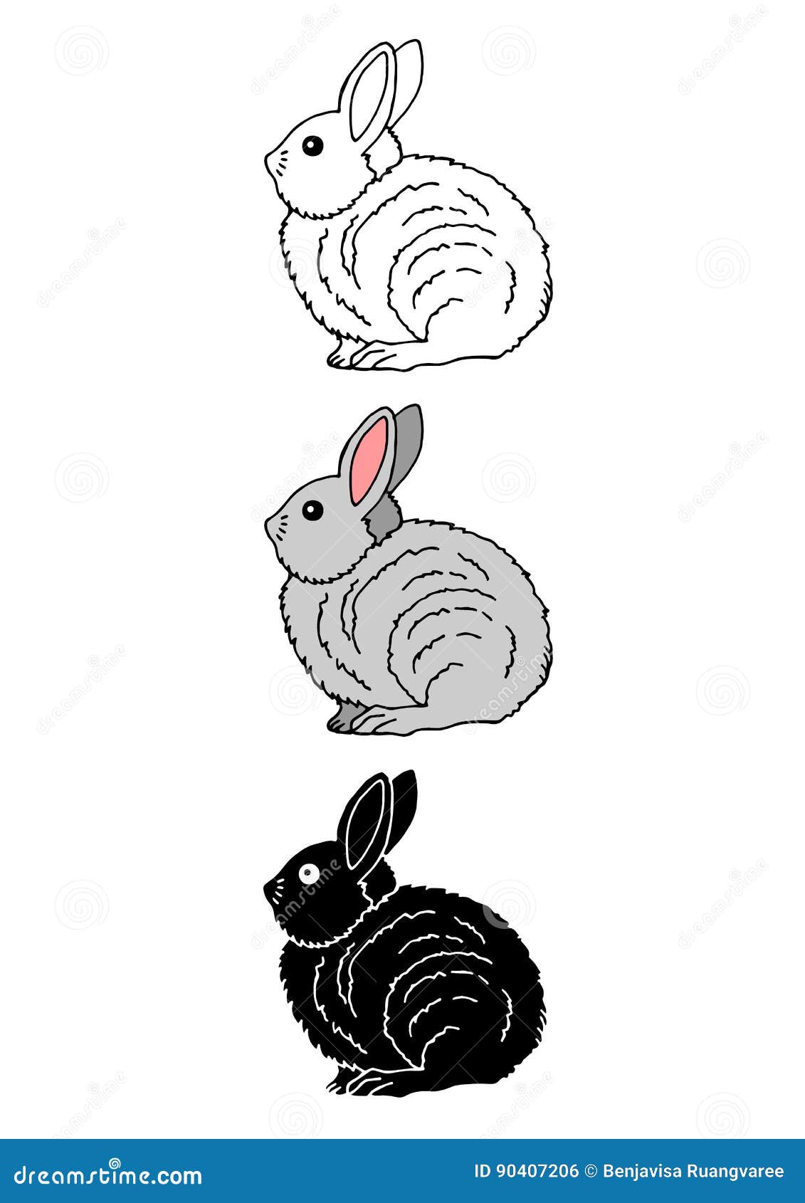 Set of Rabbit Animal Hand Drawn Vector Illustration Design Stock Vector ...