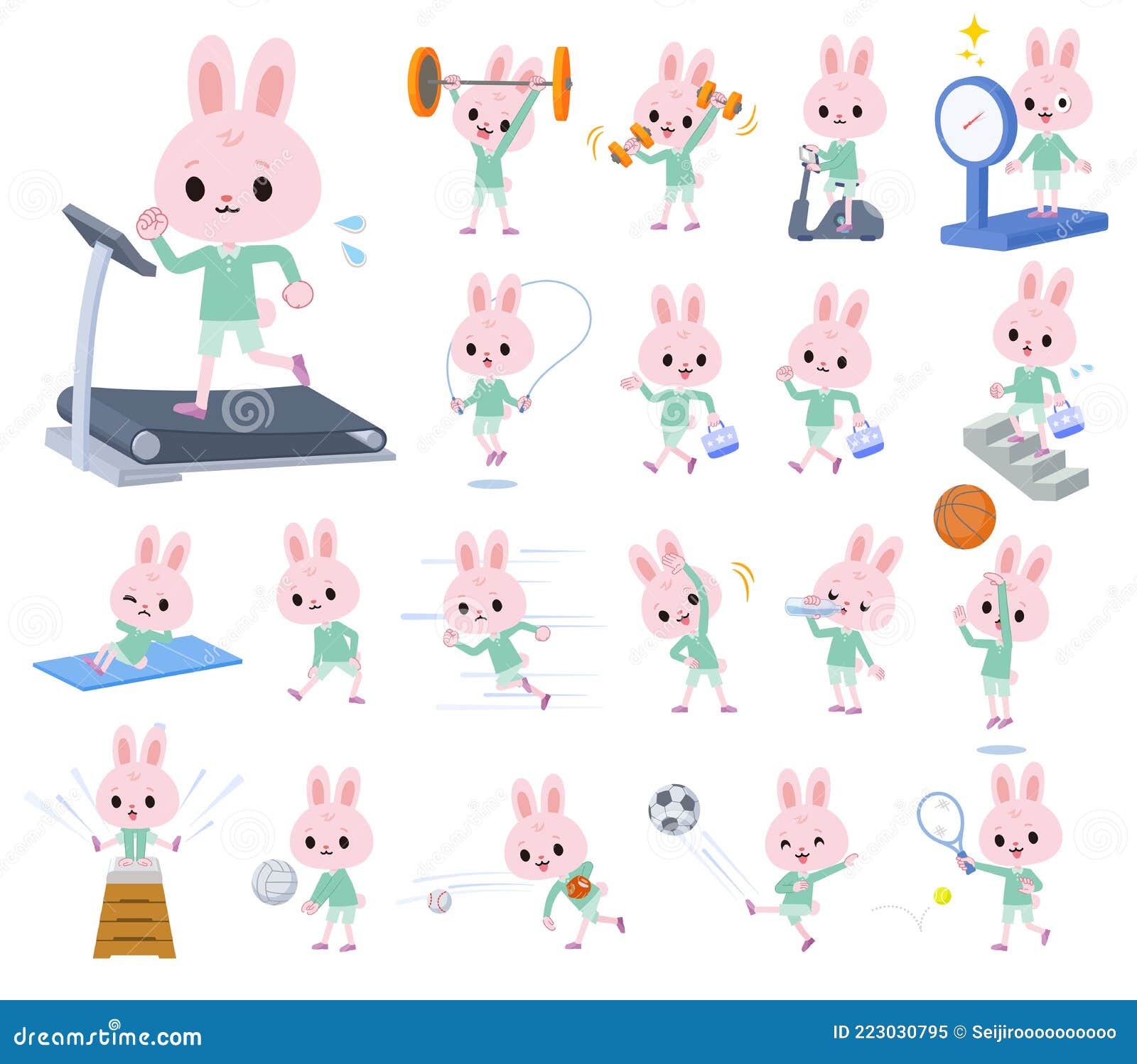 A Set of Rabbit Boy on Exercise and Sports Stock Vector - Illustration ...