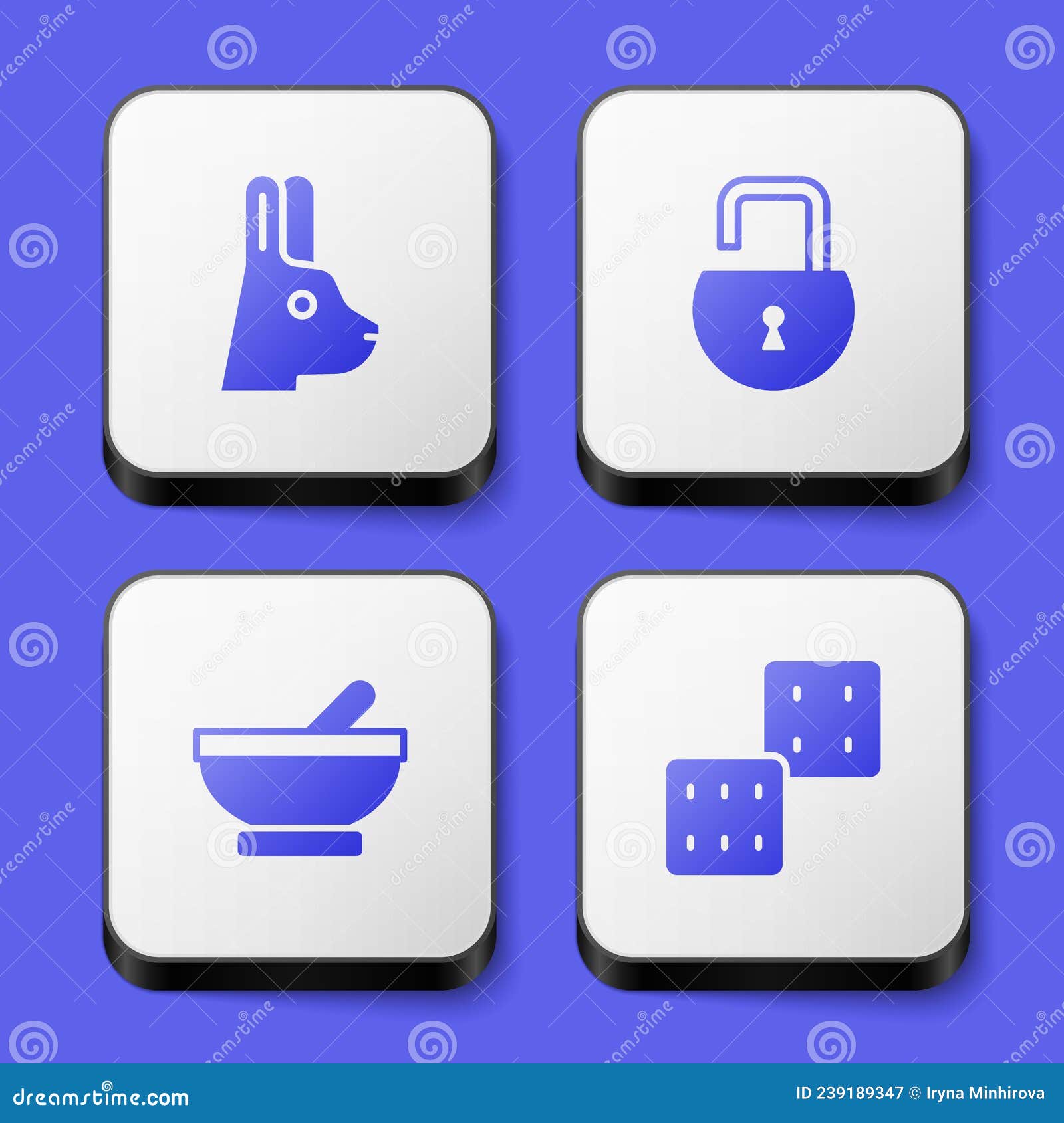 Set Rabbit with Ears, Open Padlock, Witch Cauldron and Game Dice Icon ...