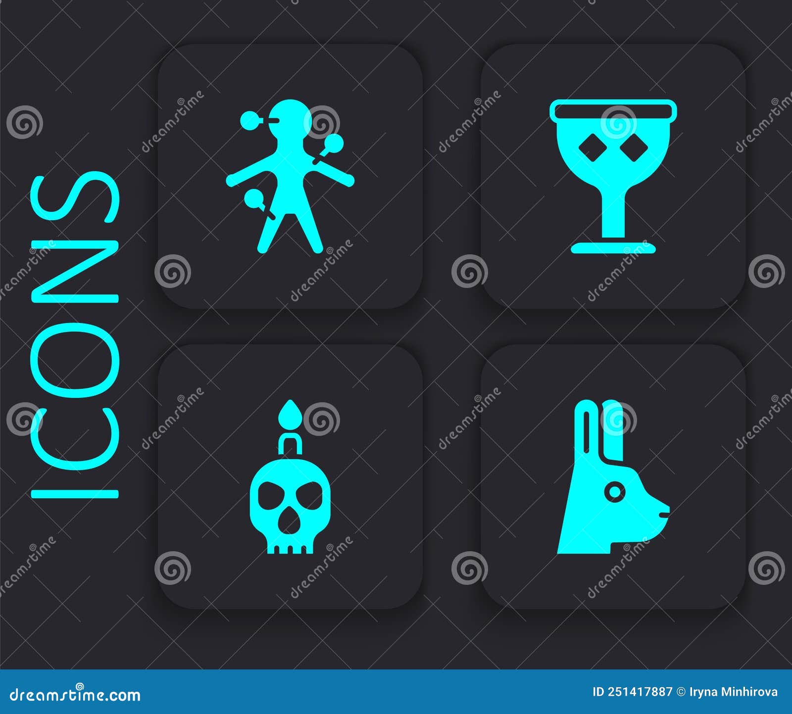 Set Rabbit with Ears, Voodoo Doll, Medieval Goblet and Burning Candle ...