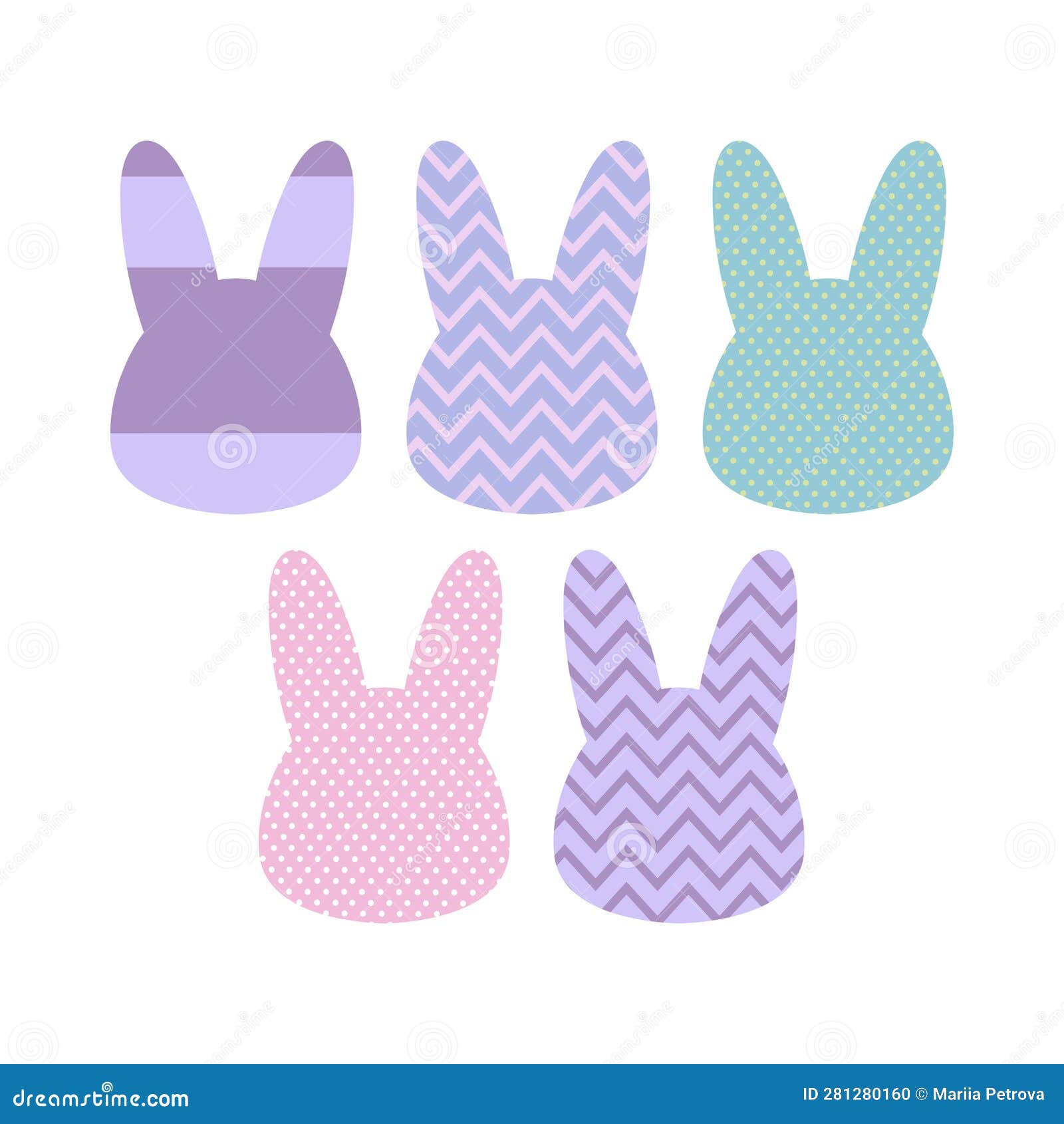Set of Rabbit Heads with Different Patterns. Bunny Head Outline Stock ...