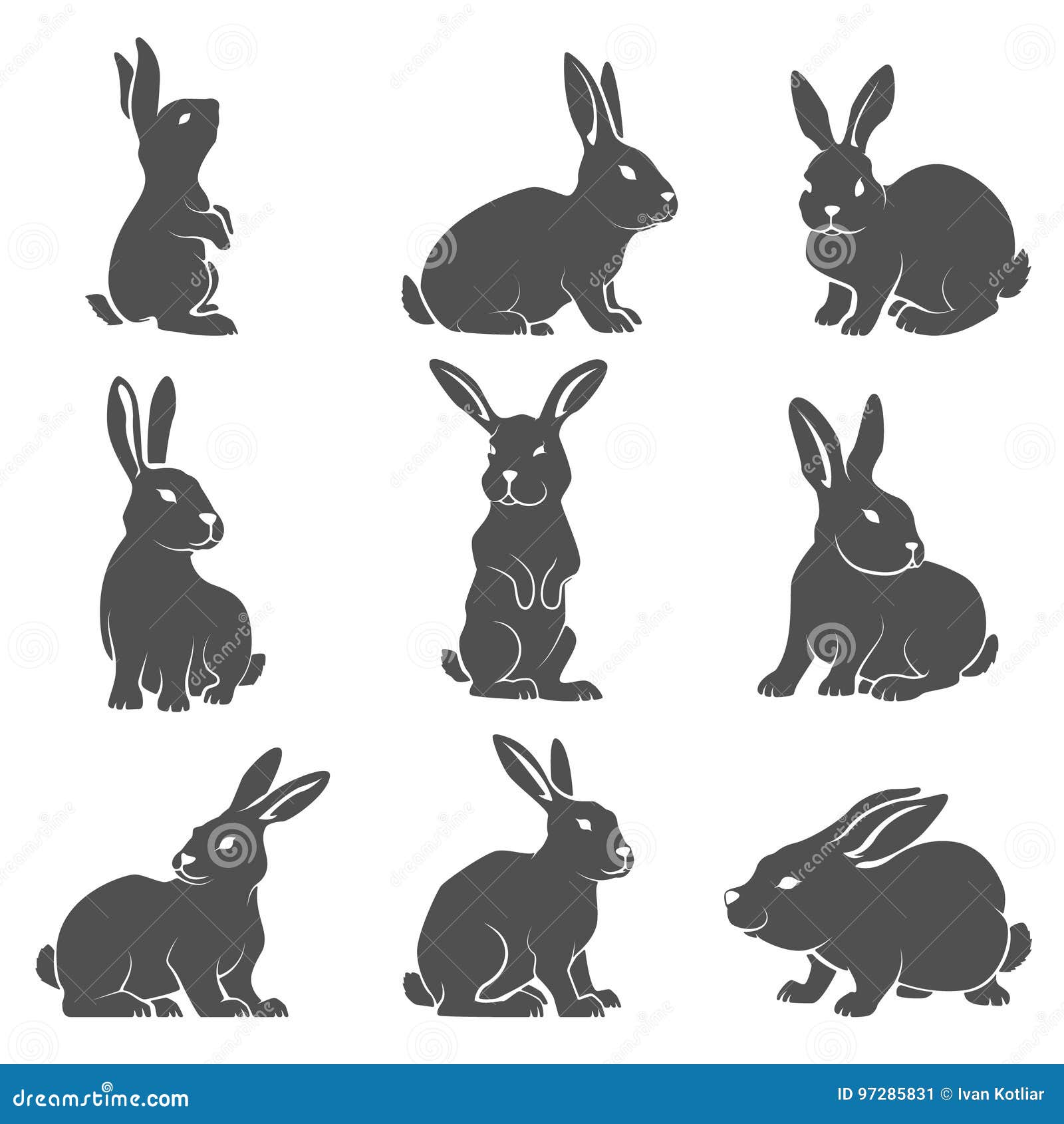 Set of Rabbit Icons on White Background. Stock Vector - Illustration of ...