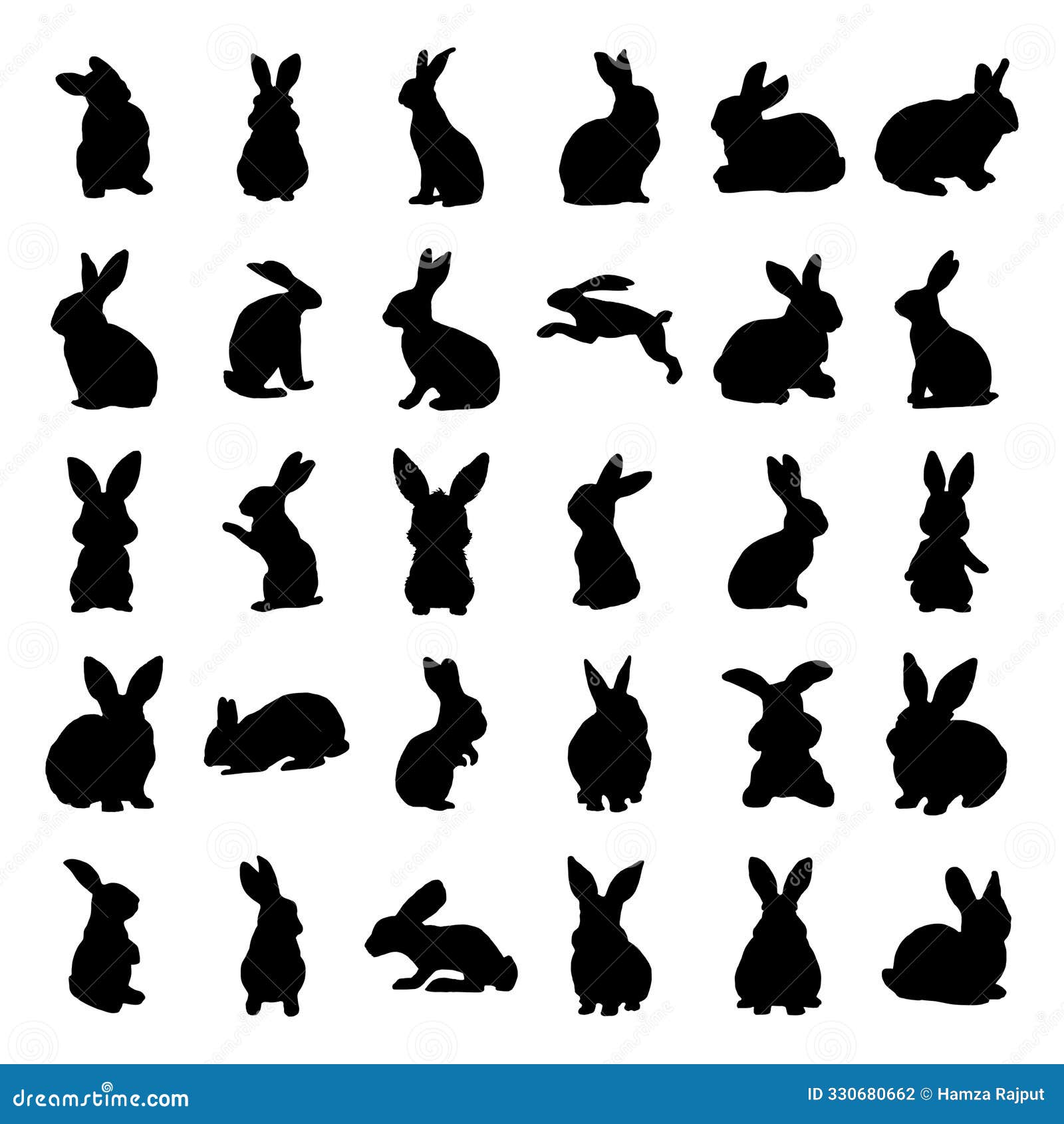 Set of Rabbit Silhouettes for Design Use.a Set of Easter Bunnies ...