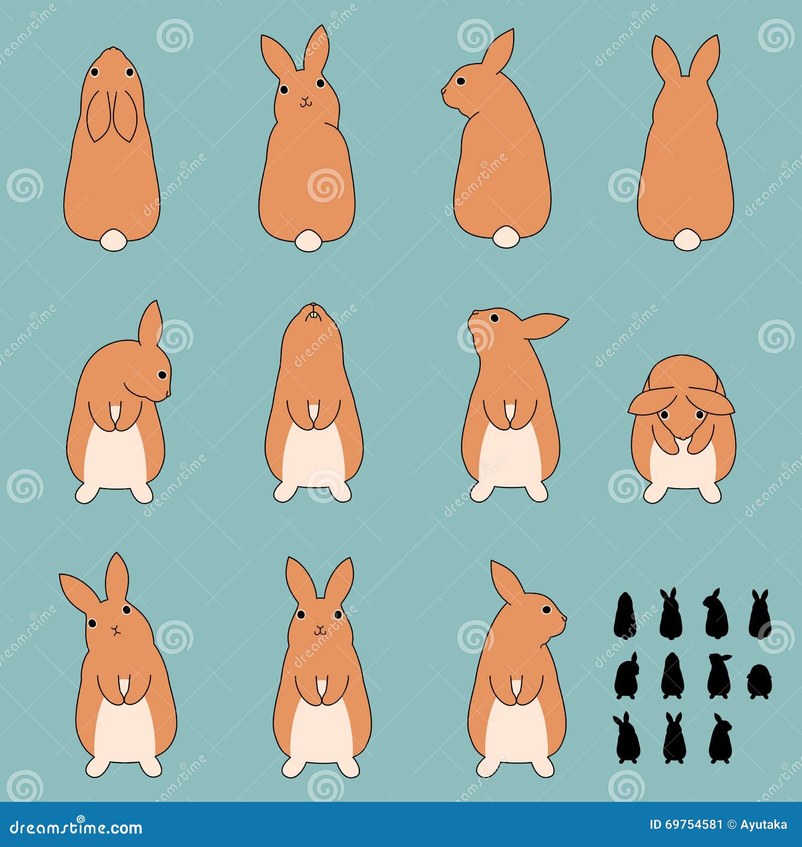 Set of Rabbit Sitting Poses Stock Vector - Illustration of tail ...