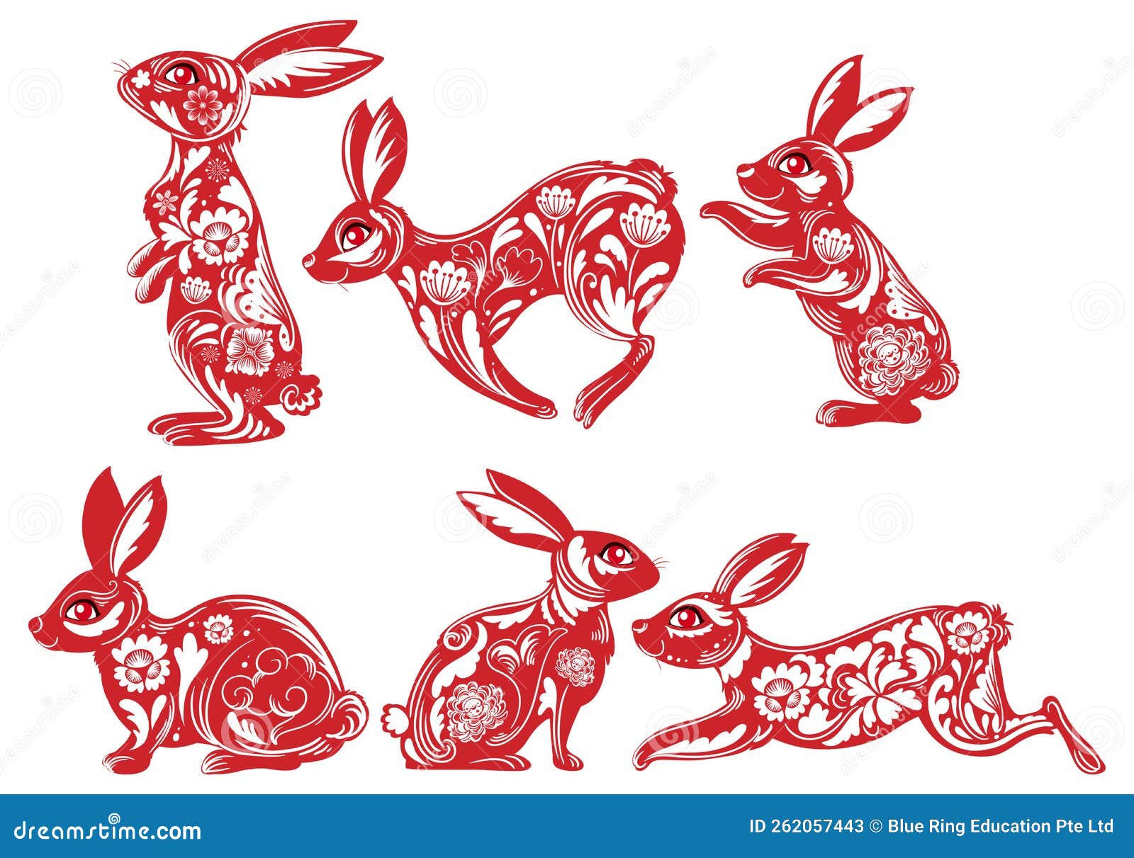 Set of Rabbits in Chinese Style Stock Vector - Illustration of animals ...