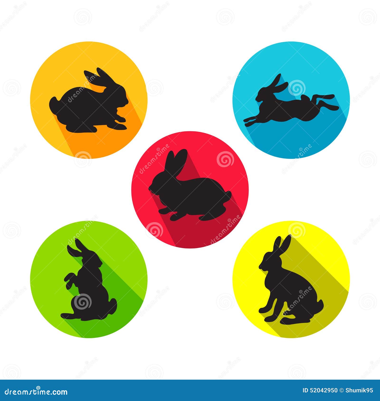 Set Of Rabbits In Different Poses Chinese Style. Bunny On A White ...