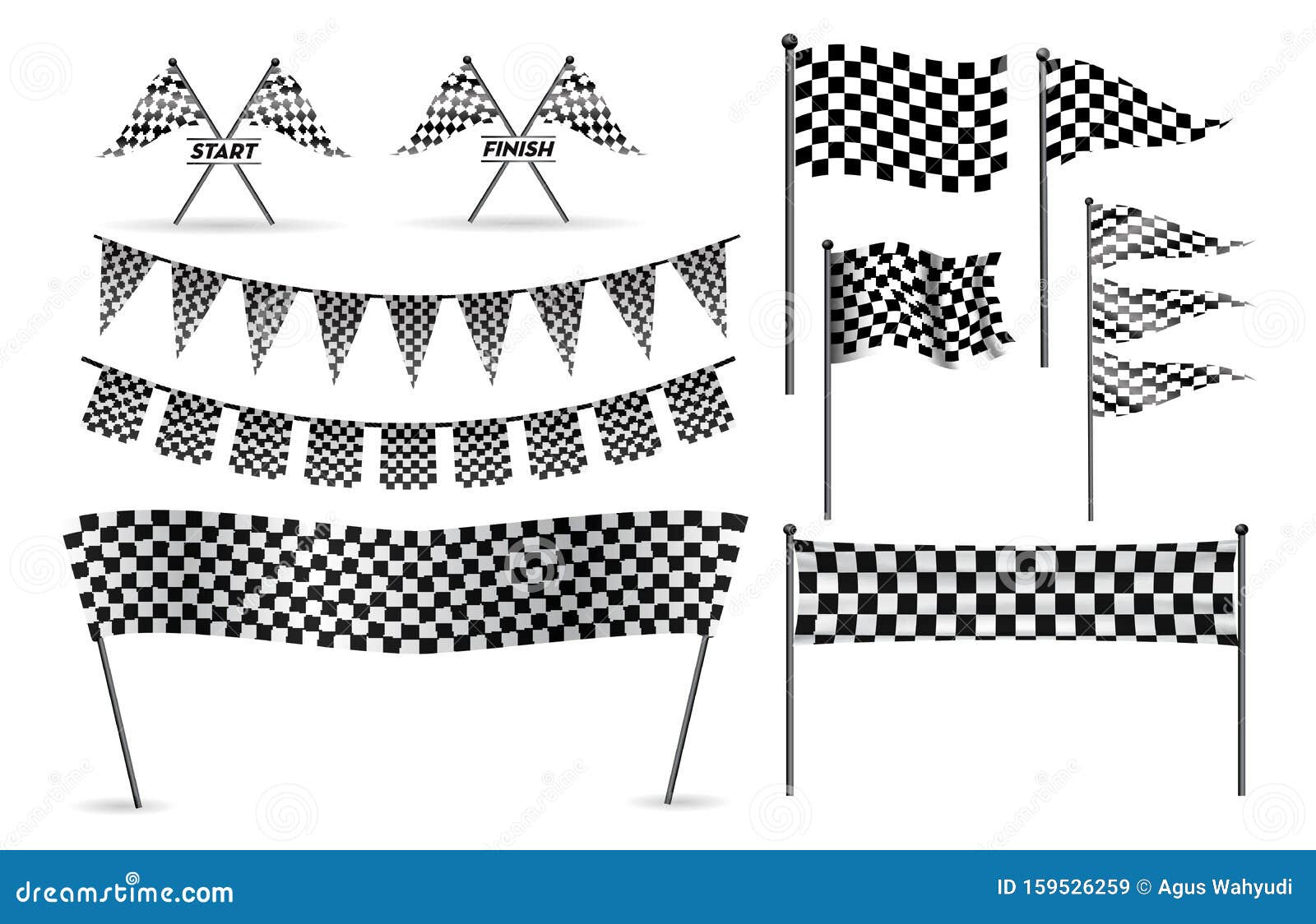 Set of Racing Flag, Finish and Start Line Concept. Stock Illustration ...