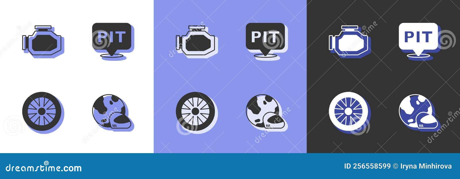 Set Racing Helmet, Check Engine, Alloy Wheel for Car and Pit Stop Icon ...