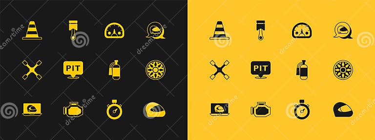 Set Racing Helmet, Check Engine, Fire Extinguisher, Stopwatch, Pit Stop ... Set Racing Helmet, Check Engine, Fire Extinguisher, Stopwatch, Pit Stop ...