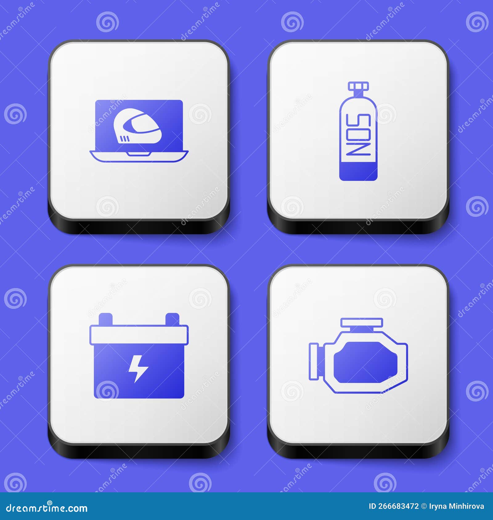 Set Racing Helmet, Nitrous Oxide, Car Battery and Check Engine Icon ...