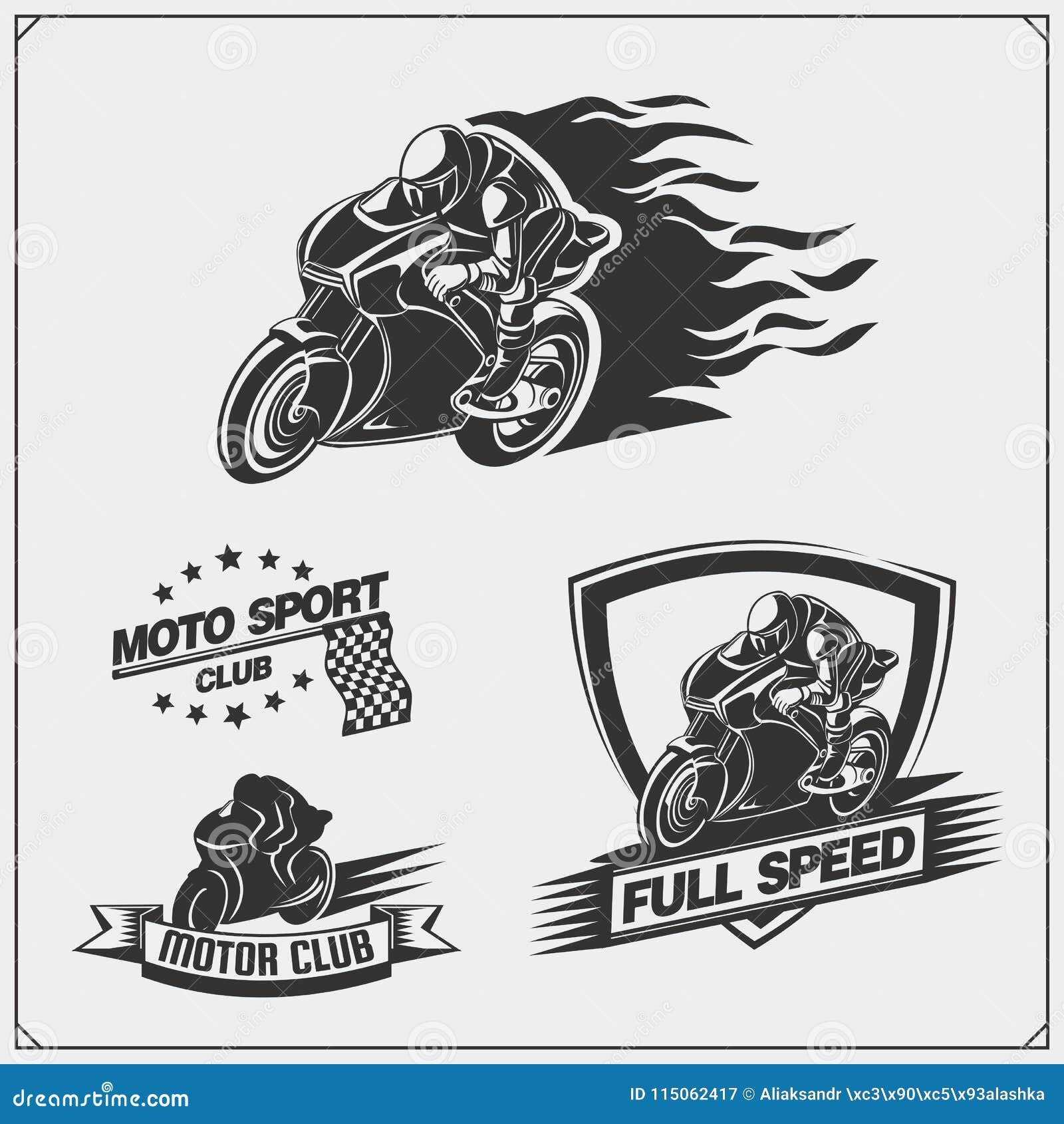 Set of Racing Motorcycle Emblems, Badges, Labels and Design Elements ...
