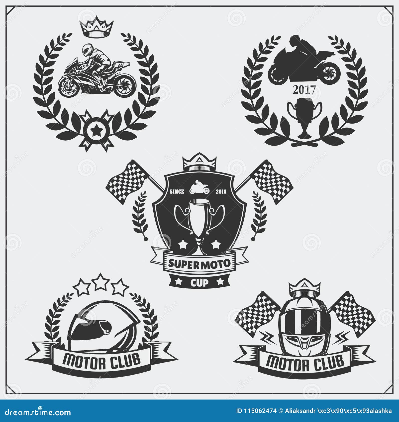 Set of Racing Motorcycle Emblems, Badges, Labels and Design Elements ...