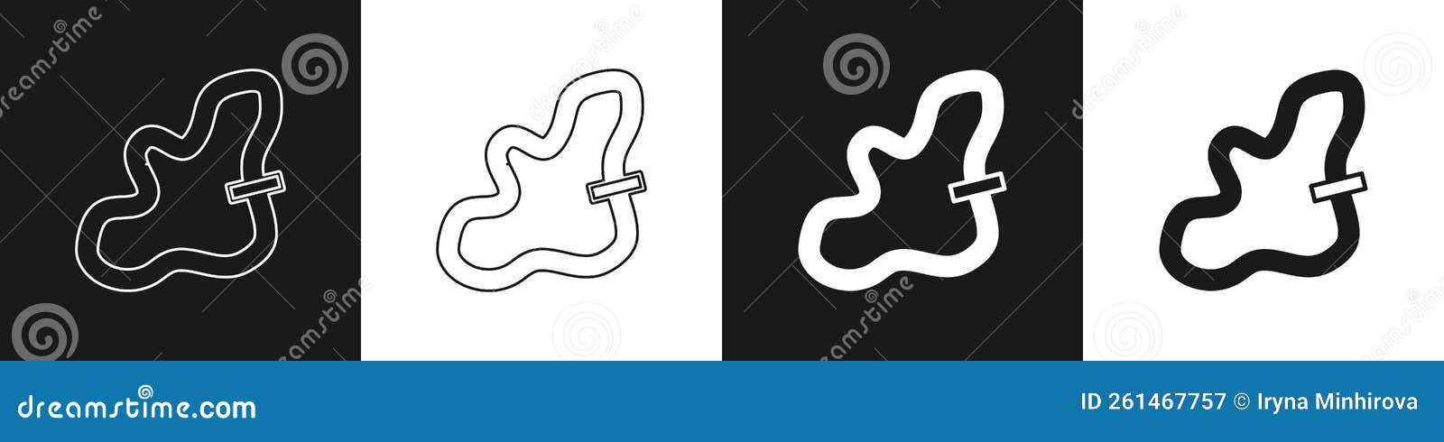 Set Racing Track Icon Isolated on Black and White Background. Vector ...