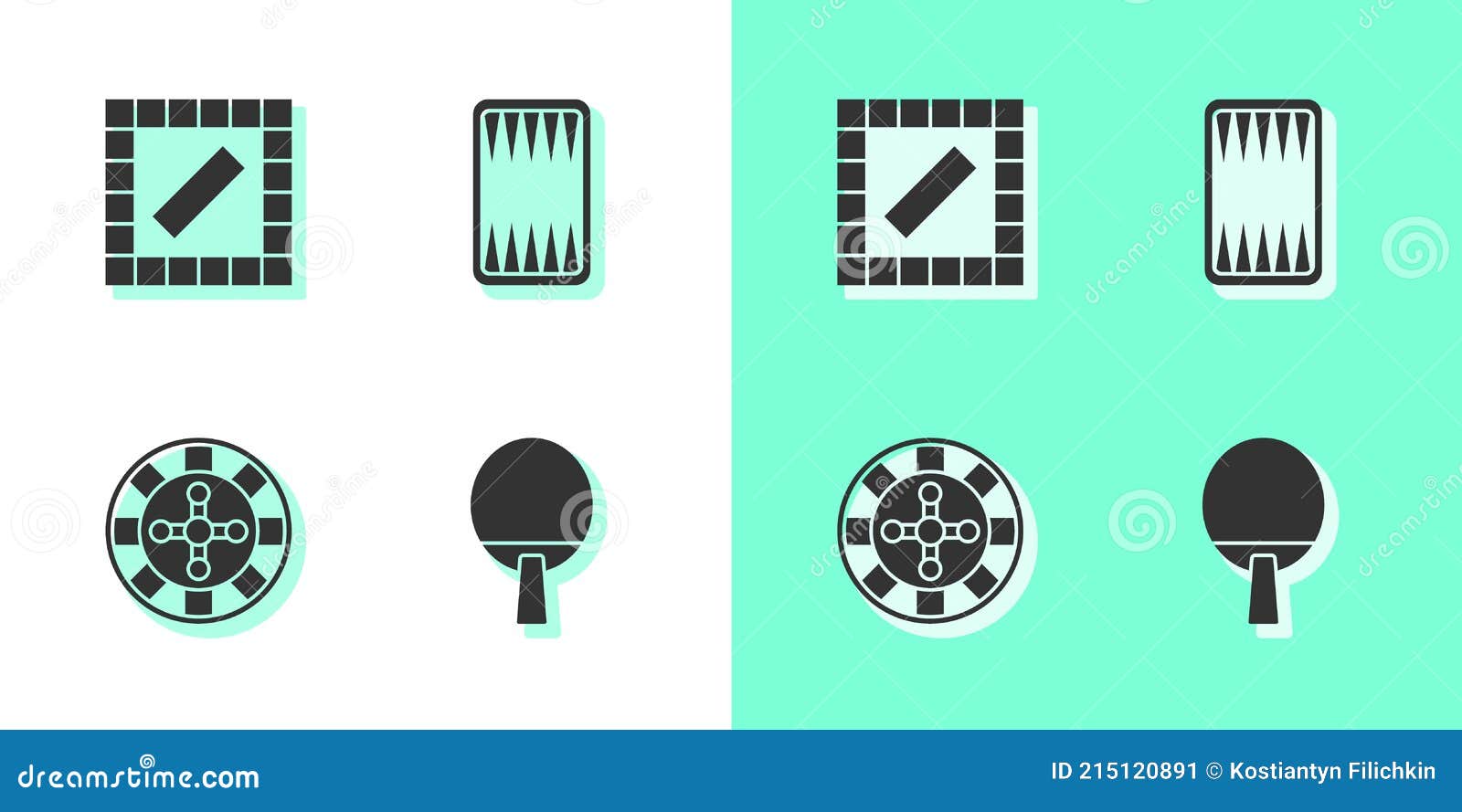Set Racket, Board Game, Casino Roulette Wheel and Backgammon Board Icon ...