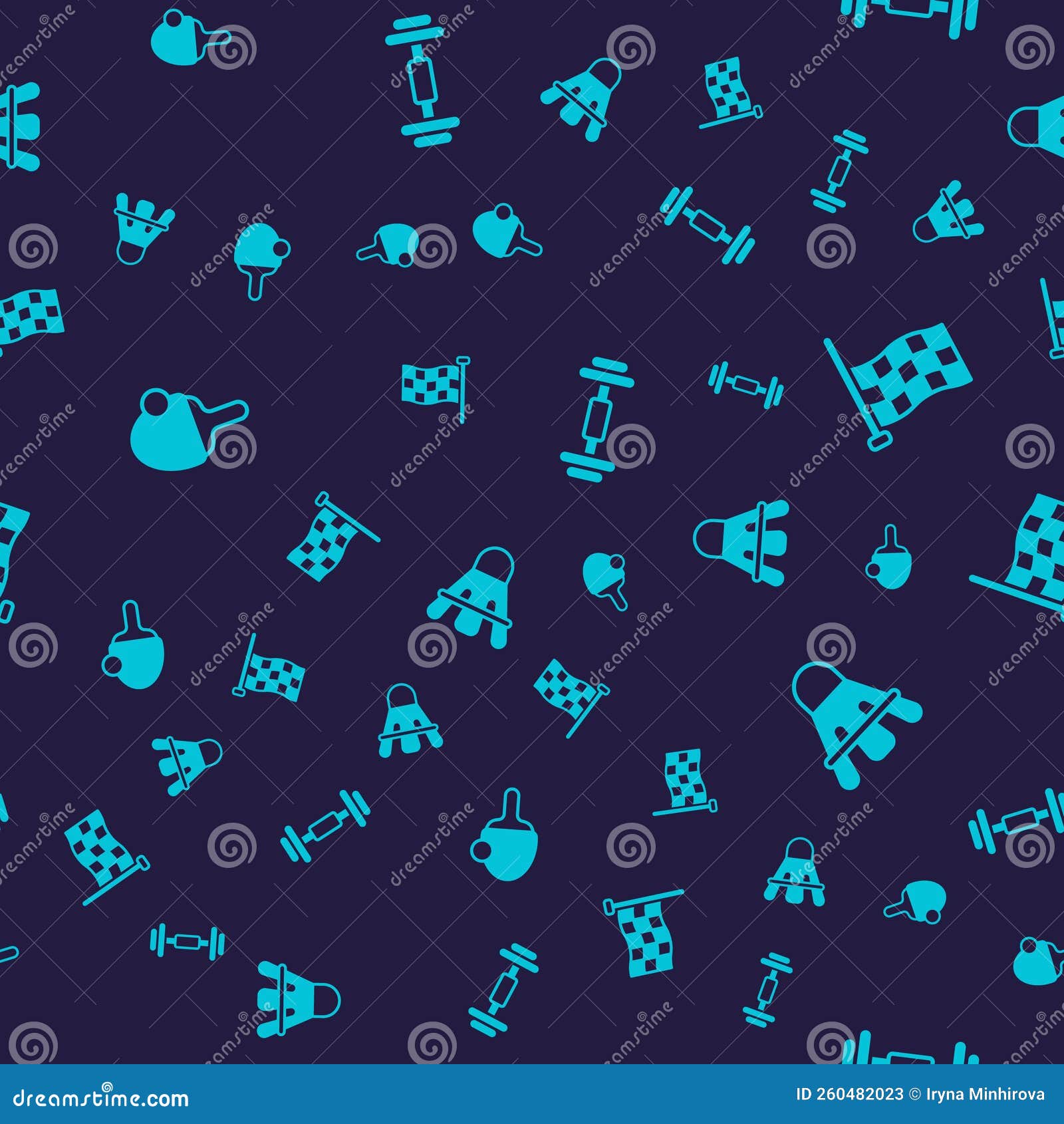 Set Racket, Checkered Flag, Dumbbell and Badminton Shuttlecock on ...