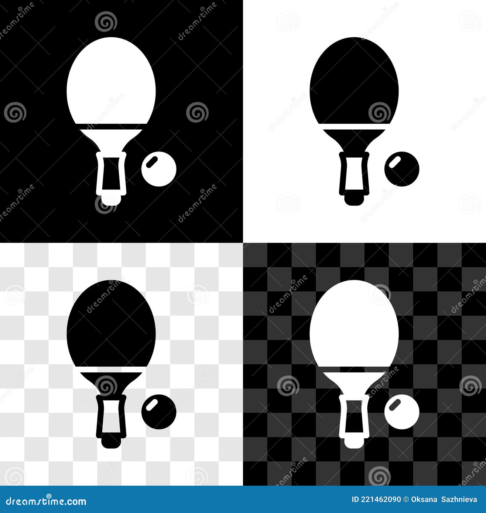 Set Racket for Playing Table Tennis Icon Isolated on Black and White ...