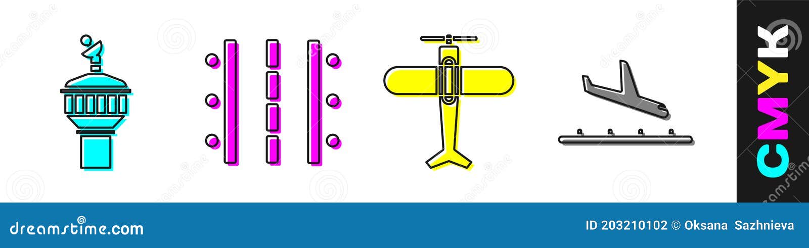 Set Radar, Airport Runway, Plane and Plane Landing Icon. Vector Stock ...