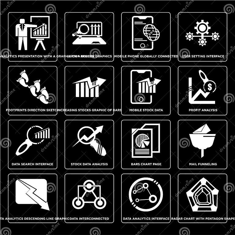 Set of Radar Chart with Pentagon Shape, Footprints Direction Sketch ...
