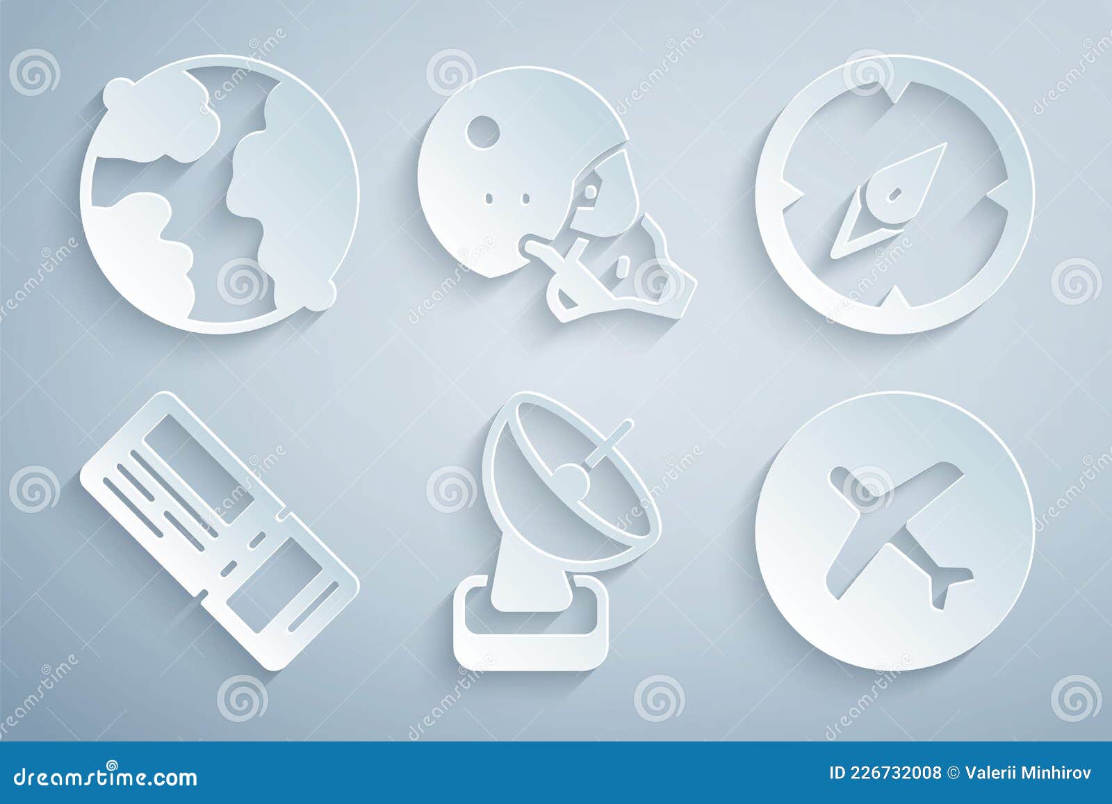 Set Radar, Compass, Airline Ticket, Plane, Modern Pilot Helmet and ...