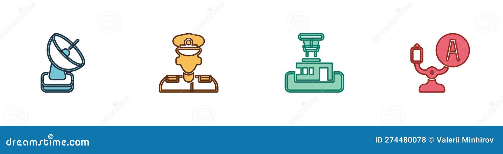 Set Radar, Pilot, Airport Control Tower and Aircraft Steering Helm Icon ...