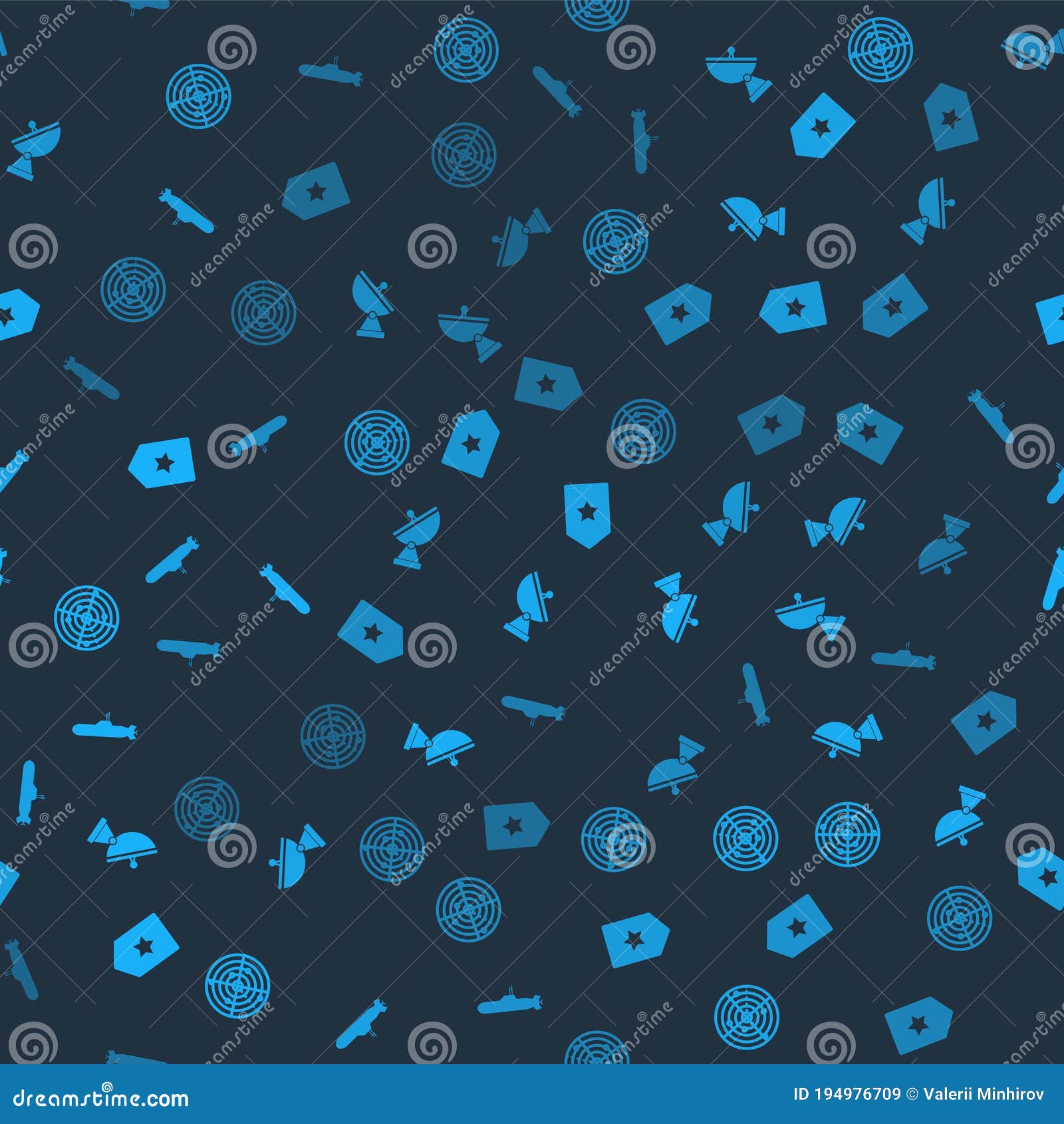 Set Radar with Targets, , Chevron and Submarine on Seamless Pattern ...