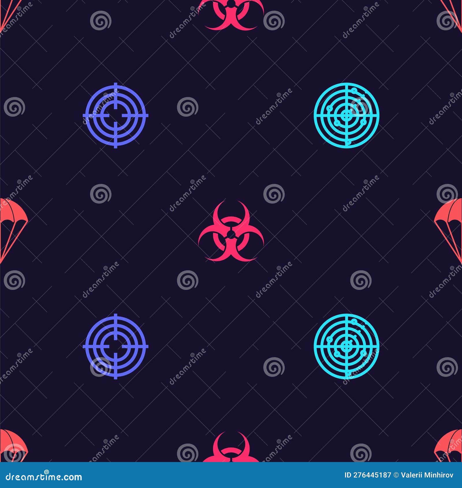 Set Radar with Targets, Target Sport, Biohazard Symbol and Parachute on ...